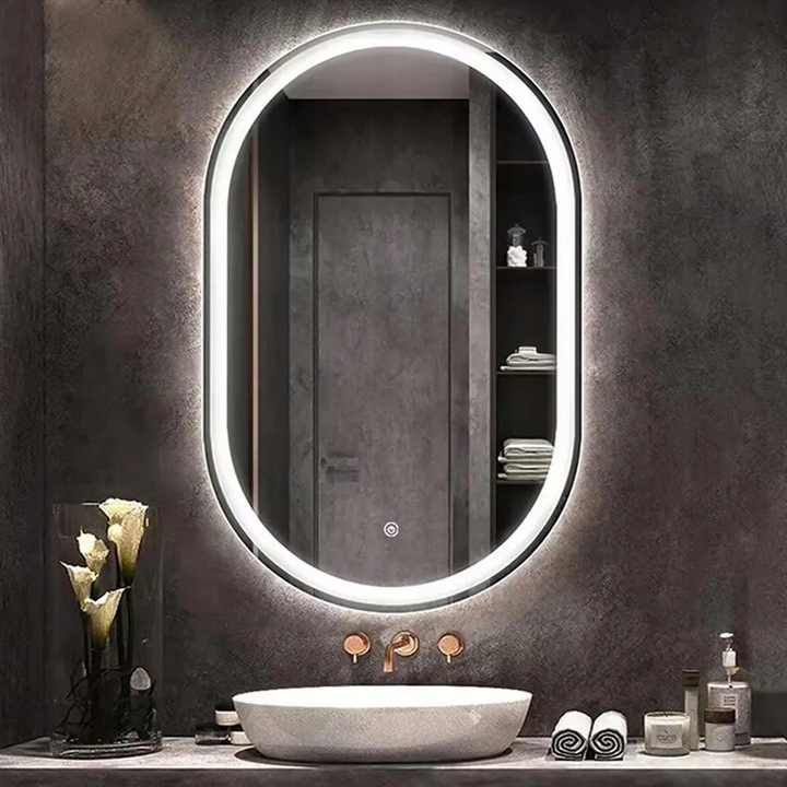 Lustro Łazienkowe Owalne Podświetlane LED Zmiana Barwy Światła OVAL 80× ...